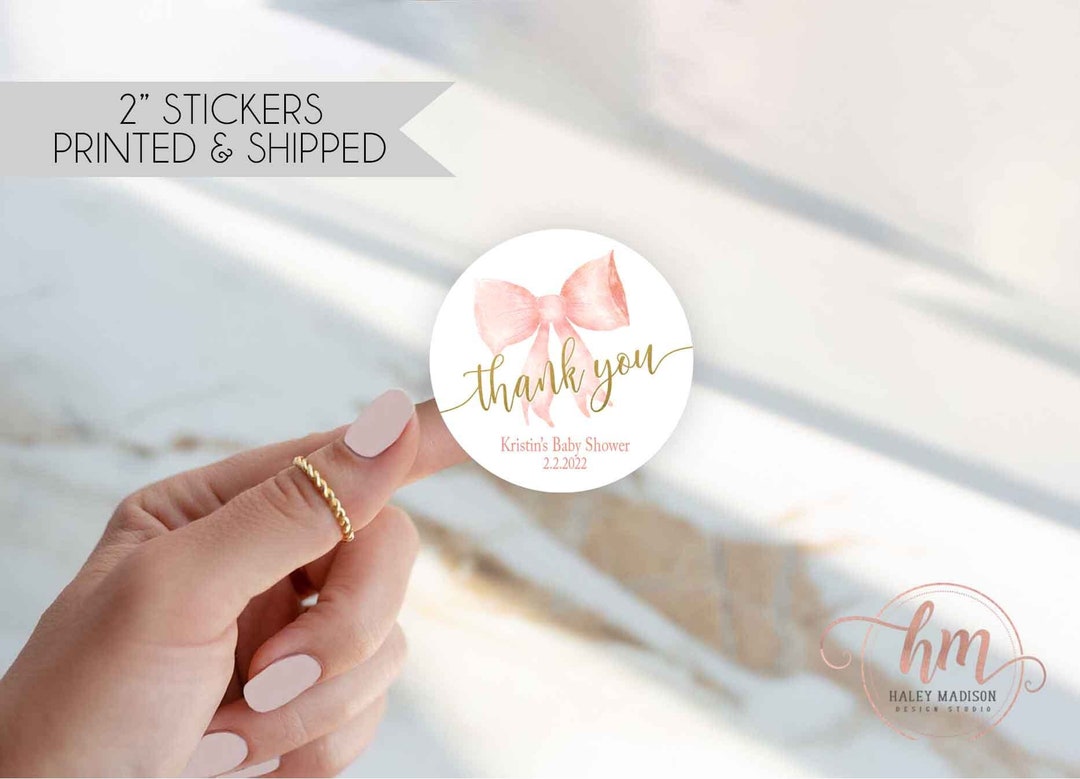 Bows Thank You Stickers Size 2", Pink Bows Baby Shower Thank You Labels ...