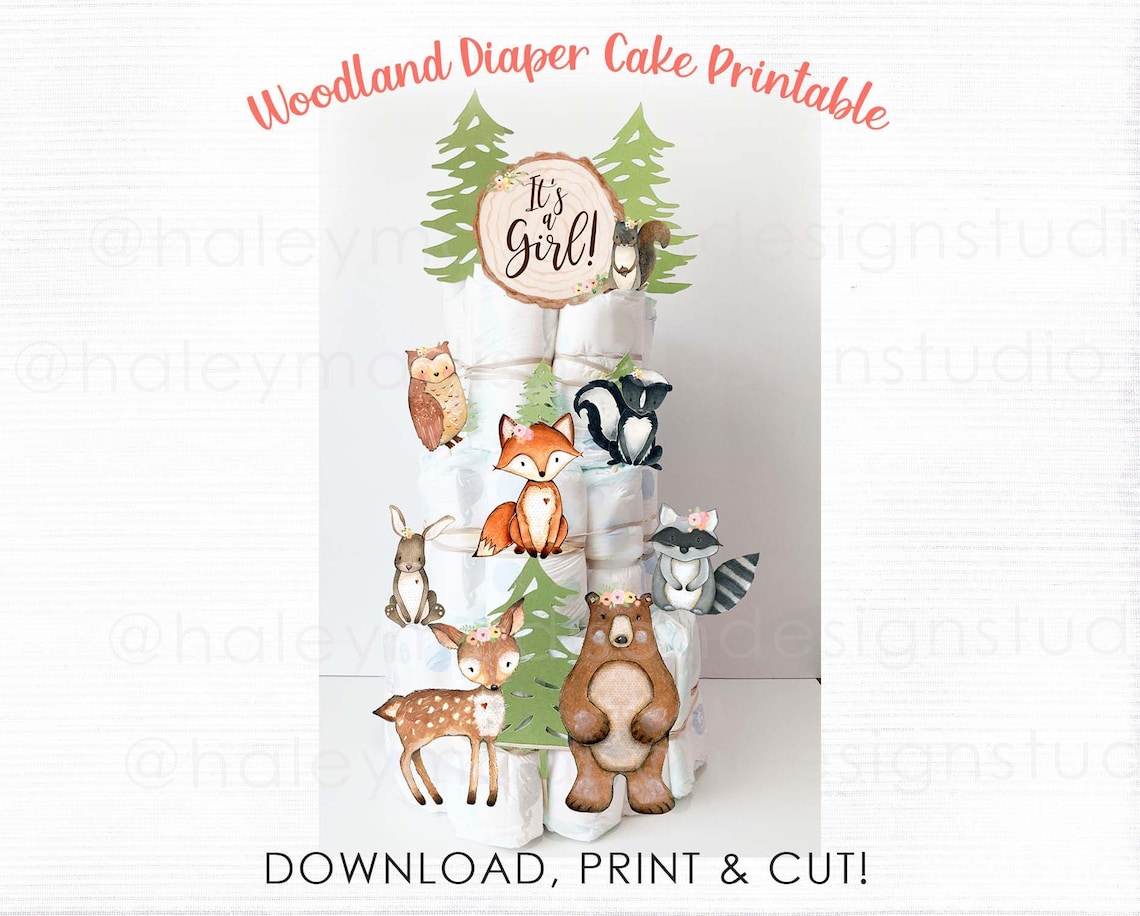 PRINTABLE Woodland IT'S A GIRL Diaper Cake, Woodland Baby Shower ...