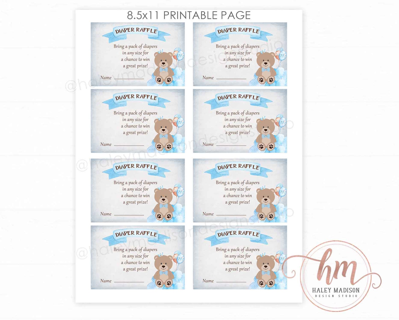Teddy Bear Baby Shower Diaper Raffle Cards Bring a Pack of | Etsy