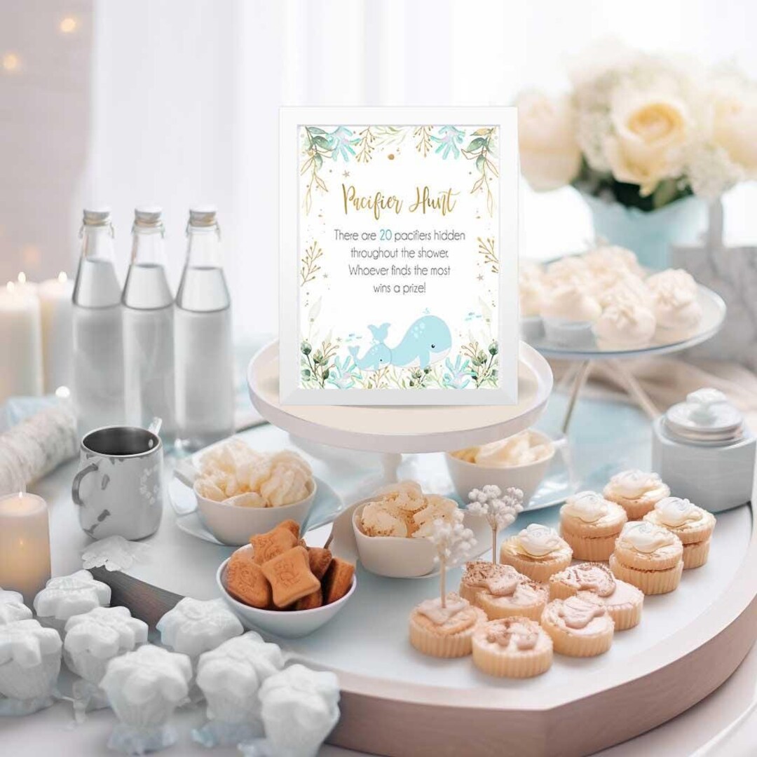 PRINTABLE Whale Pacifier Hunt Game, Find the Pacifiers Baby Shower Game ...