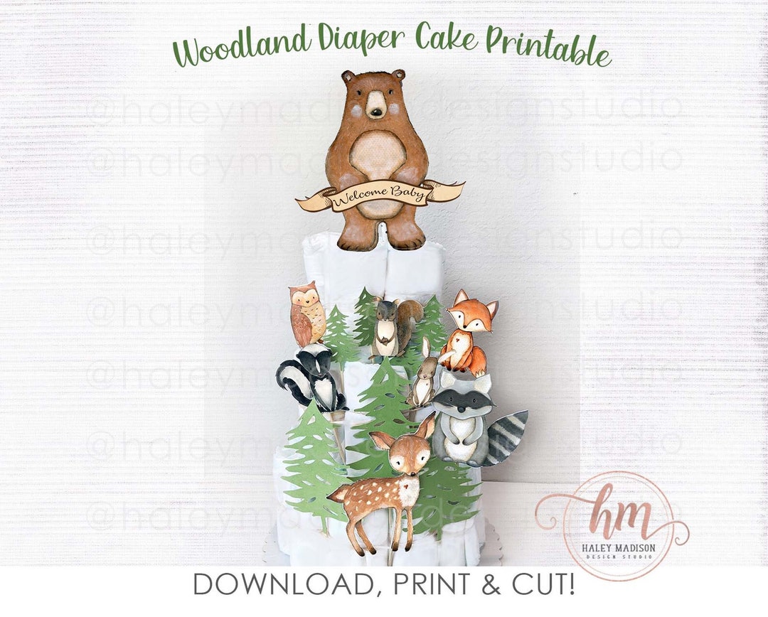 PRINTABLE Woodland WELCOME BABY Diaper Cake, Woodland Baby Shower ...