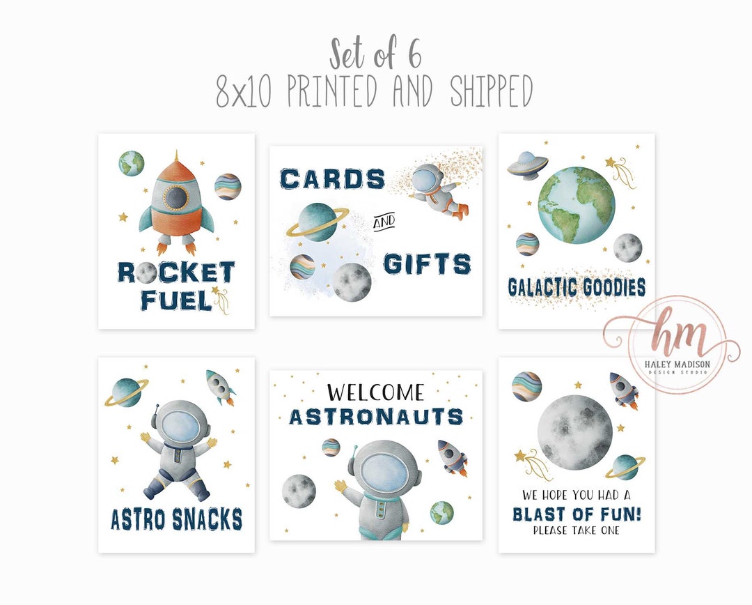 Astronaut Party Signs, Set of 6 Outer Space Signs, Welcome Sign, Rocket ...