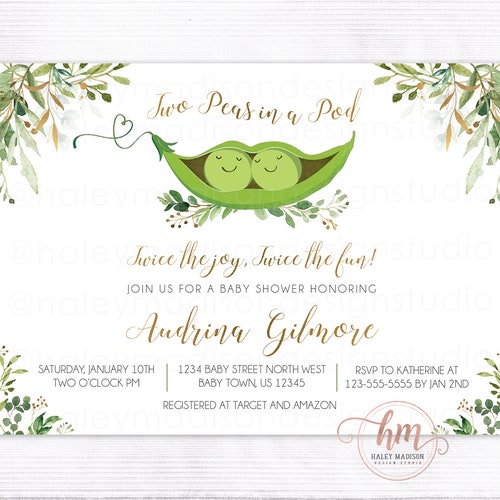 Two Peas in a Pod Baby Shower Invitation Pea Pod Invitation - Etsy