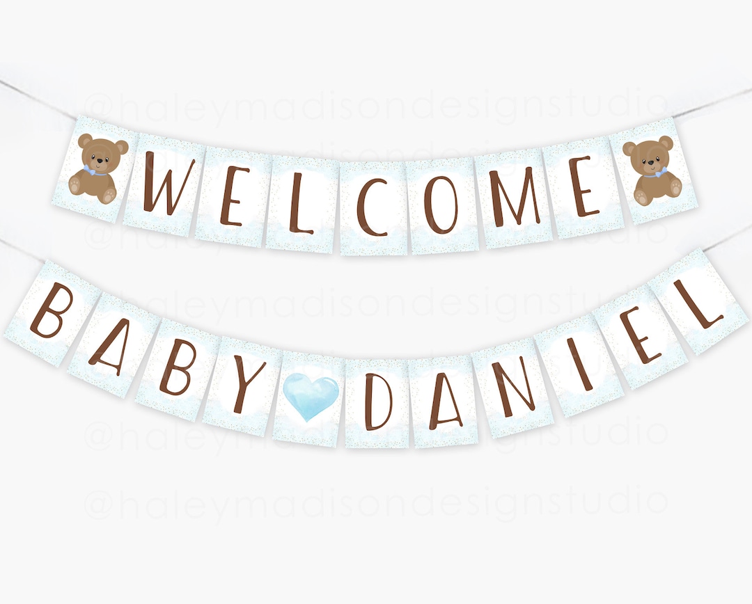 Teddy Bear Welcome Baby Banner, Teddy Bear Baby Shower Banner, Boy ...