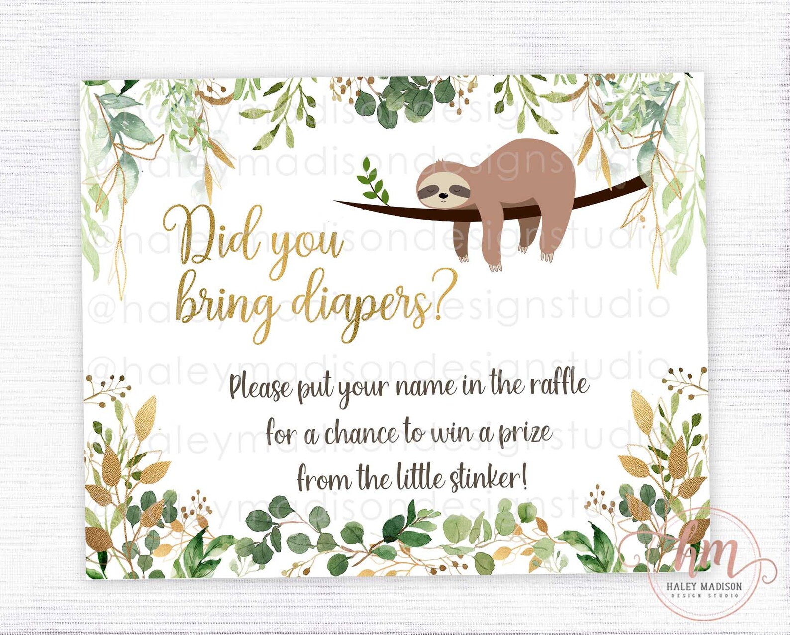 PRINTABLE Sloth Baby Shower Diaper Raffle Sign 8x10 & 5x7 - Etsy