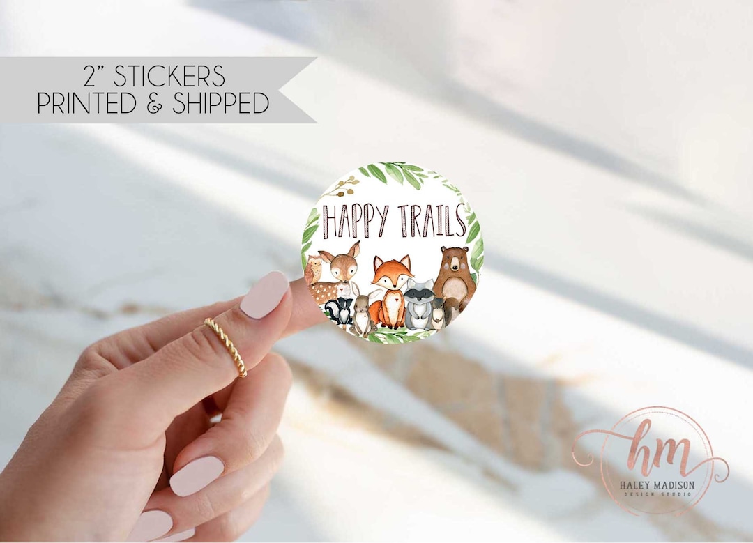 Woodland Stickers Size 2" Round, Happy Trails Woodland Baby Shower ...