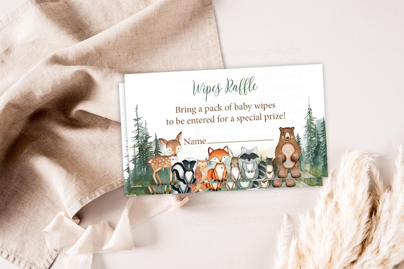 Woodland Wipes Raffle Cards Printable File, Wipes for Baby Cards ...