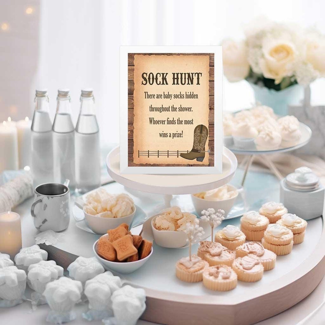 PRINTABLE Cowboy Sock Hunt Game, Find Baby Socks Game Sign, Wild West ...