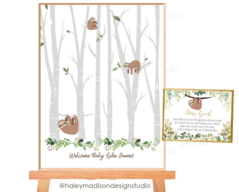 Sloth Thumbprint Sign Sloths Baby Shower Thumbprint Sign | Etsy