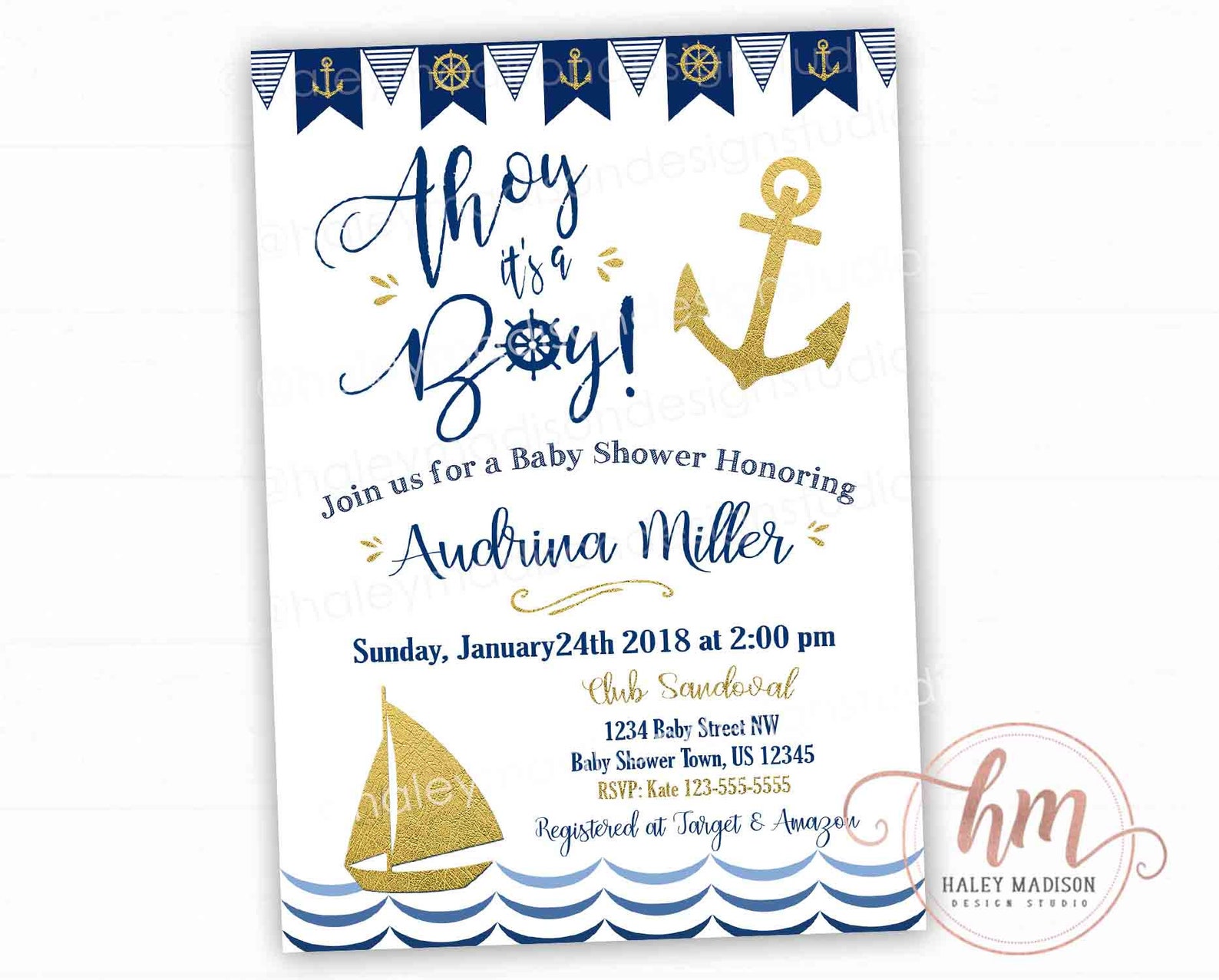 Nautical baby shower invitation Ahoy it's a Boy baby | Etsy