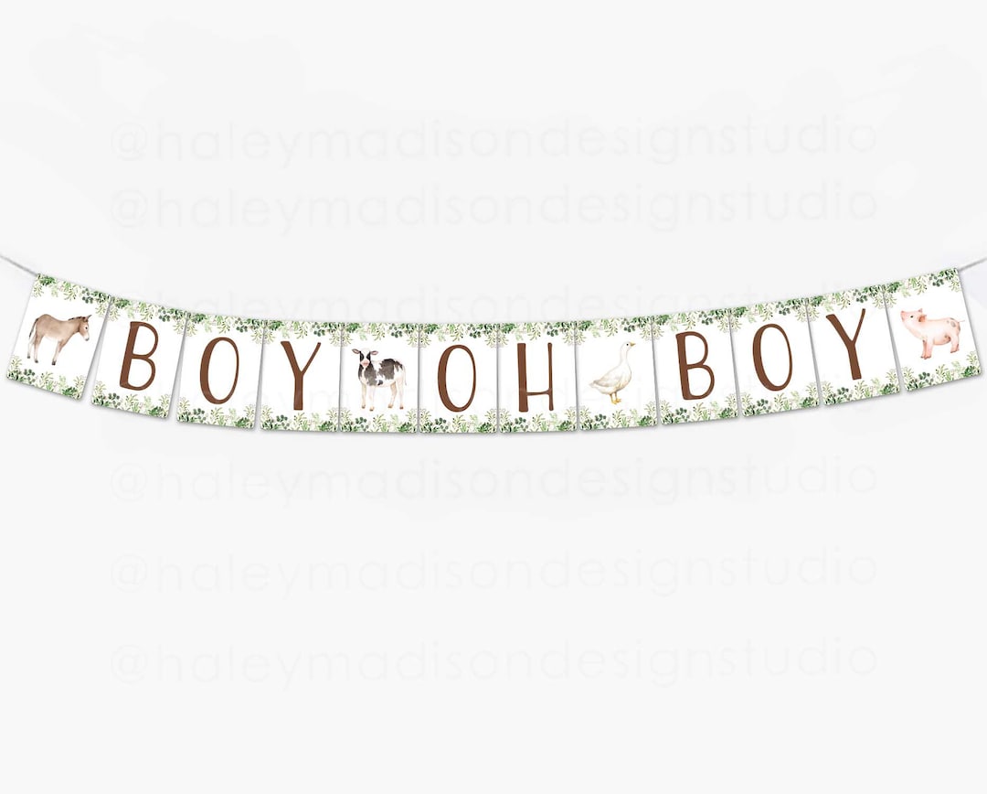Farm Animals Boy Oh Boy Banner, Farm Baby Shower Banner, Farmhouse ...