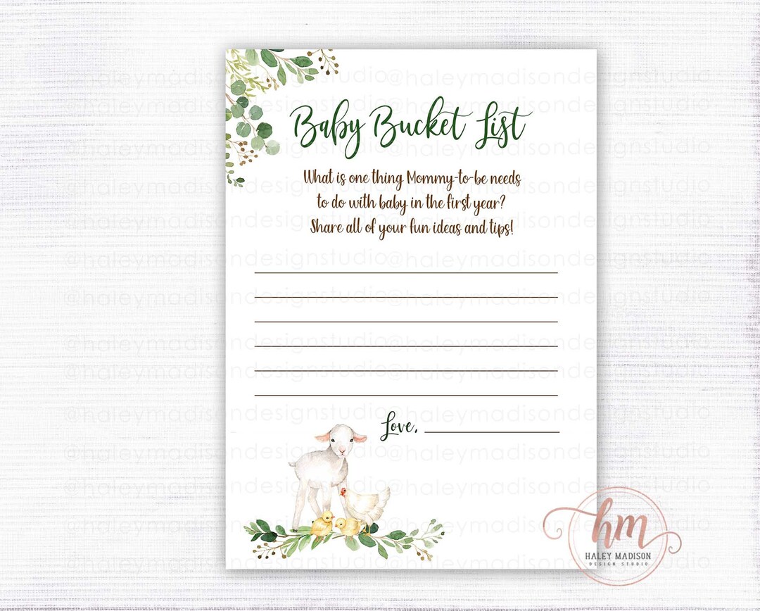 PRINTABLE Farm Baby Bucket List Cards, Farm Baby Shower Wishes for Baby ...