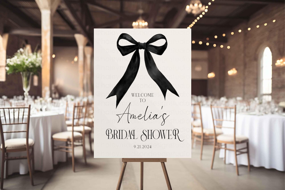 Black Bow Bridal Shower Welcome Sign, She's Tying the Knot Welcome Sign ...