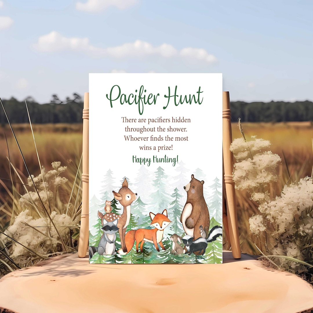 PRINTABLE Woodland Pacifier Hunt Game, Find the Pacifiers Baby Shower ...