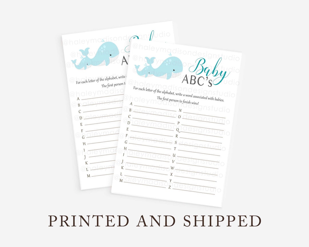Whale Baby ABC Cards, Baby Shower Game, Whale Baby Shower ABC Game ...
