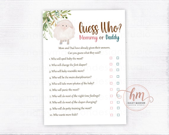 Greenery Lamb Baby Shower Guess Who Game Cards Lamb Baby - Etsy