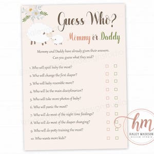 Little Lamb Baby Shower Game, Guess Who, Mommy or Daddy Game, Floral ...