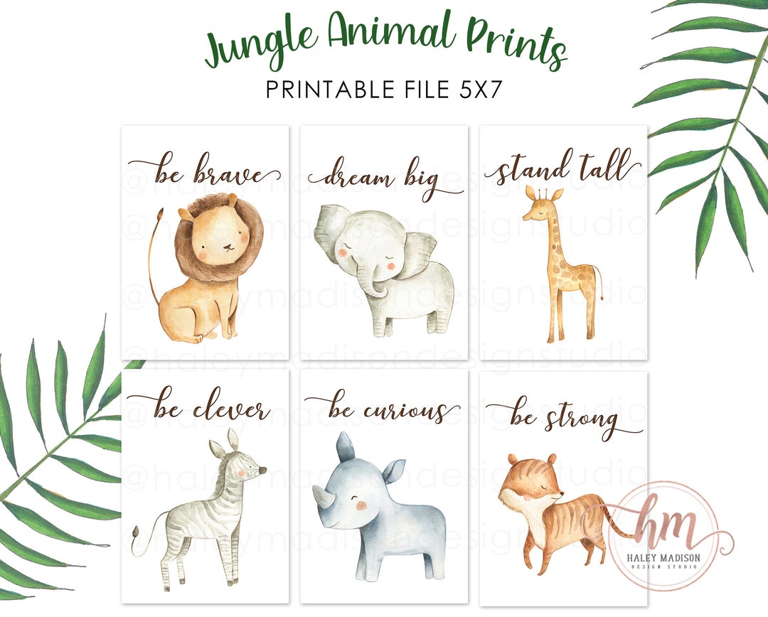 PRINTABLE 5X7 Jungle Animal Signs Set of 6, Jungle Nursery Signs ...