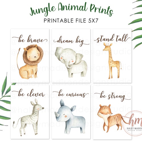 PRINTABLE 5X7 Jungle Animal Signs Set of 6 Jungle Nursery - Etsy