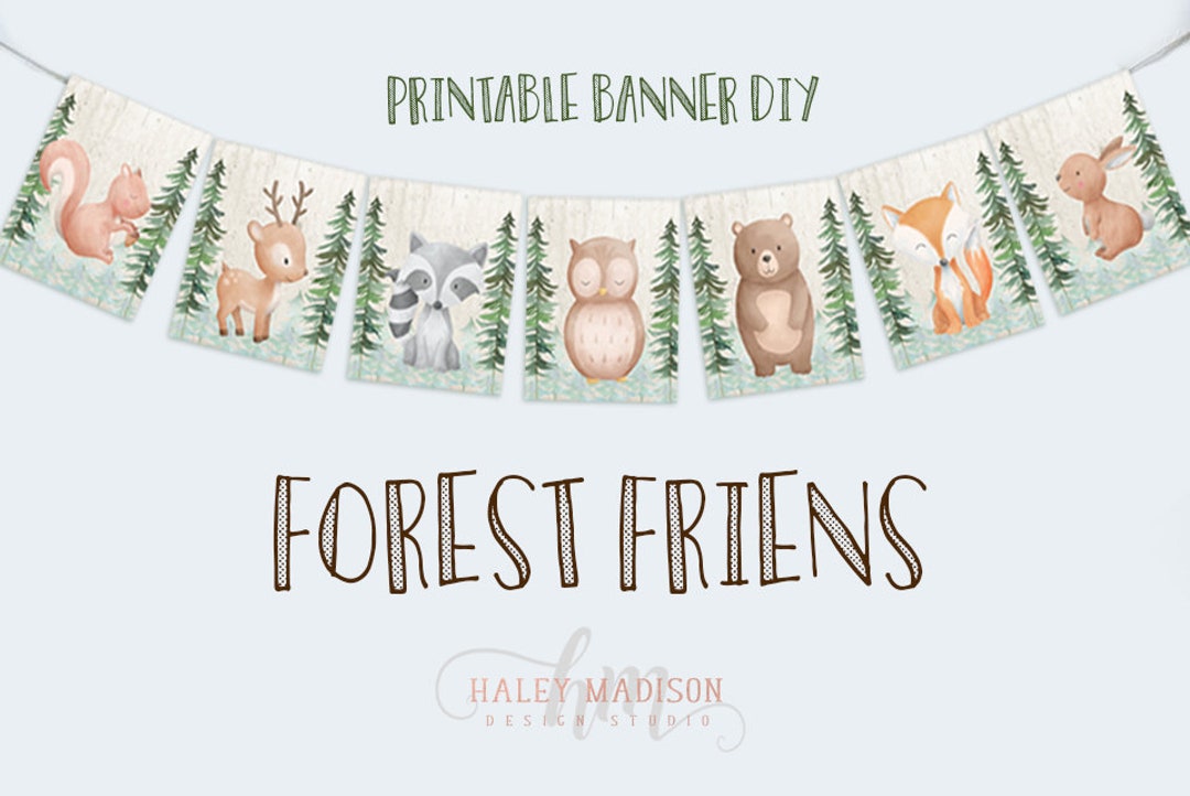 PRINTABLE Woodland Animals Banner, Forest Friens Birthday Party Banner ...