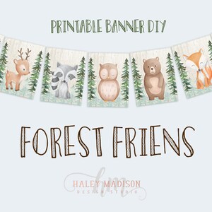 PRINTABLE Woodland Animals Banner, Forest Friens Birthday Party Banner ...