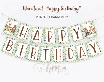 Woodland Birthday Party Banner, Woodland Animals Party Banner, Woodland ...
