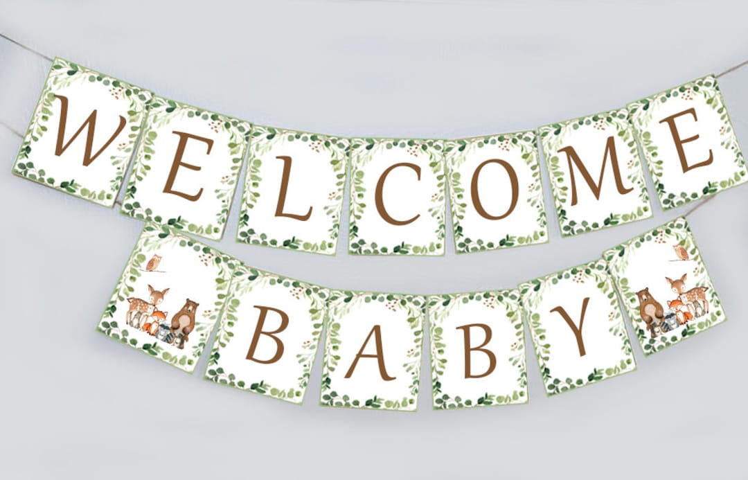Woodland Welcome Baby Banner, Baby Shower Banner, Woodland Baby Shower ...