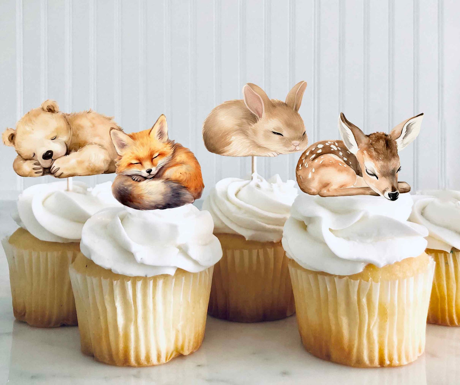 Set of 12 Sleeping Woodland Animals Cupcake Toppers, Woodland Baby ...
