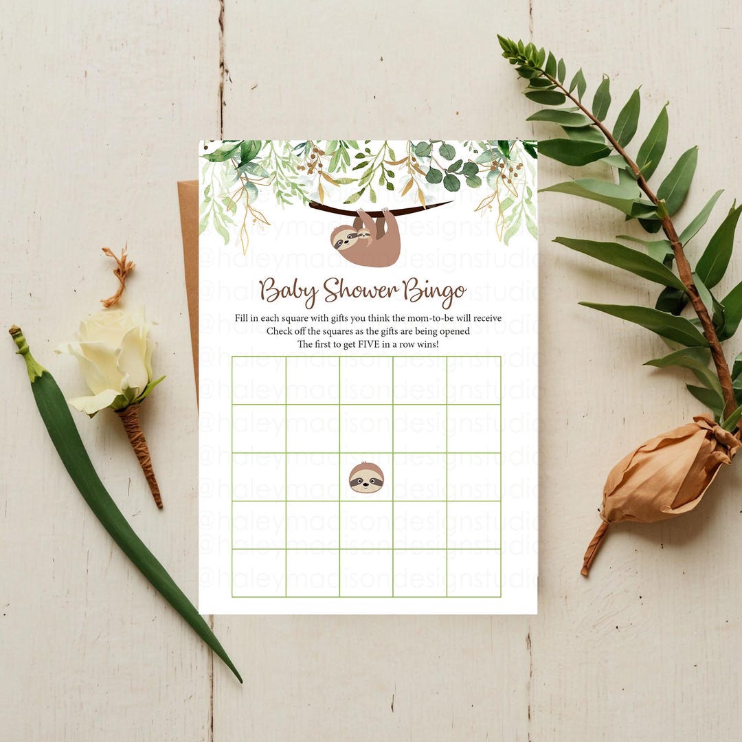 PRINTABLE Sloth Baby Shower Bingo Game, Sloth Baby Shower Game, Gender ...