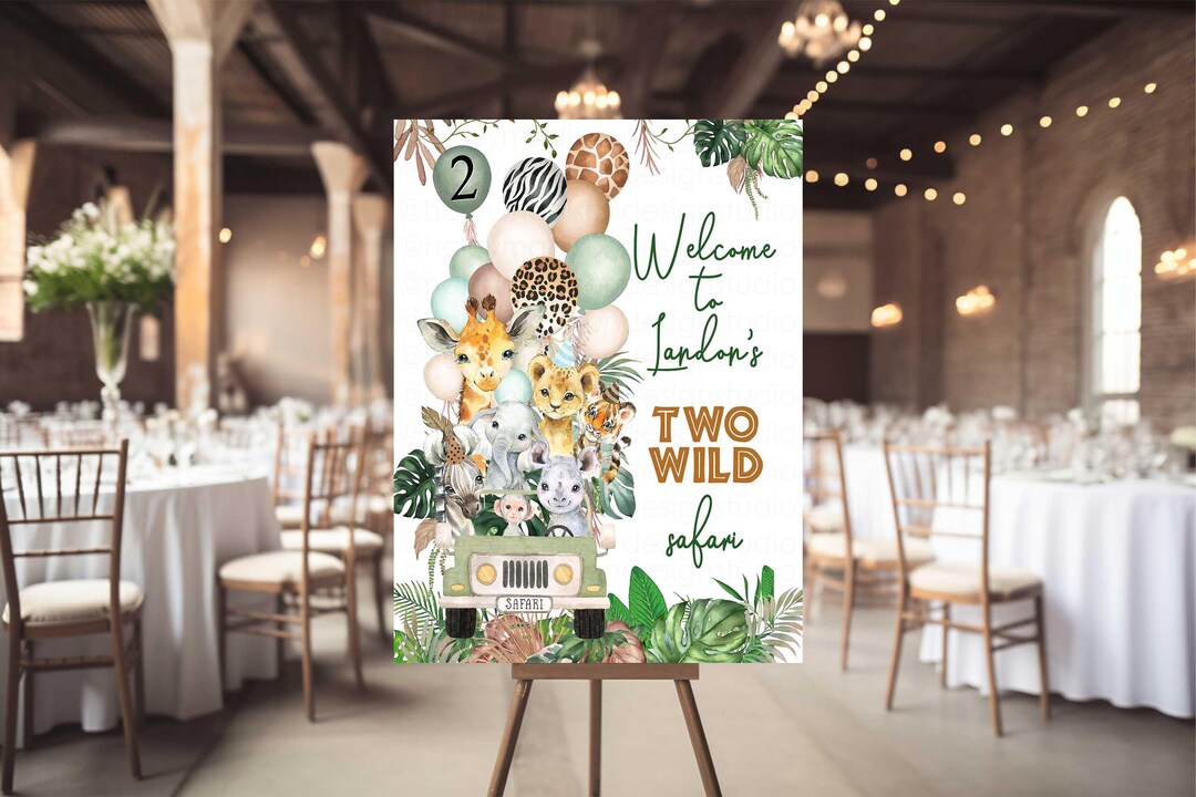 Safari Welcome Sign, Jungle Birthday Party Two Wild Welcome Sign ...