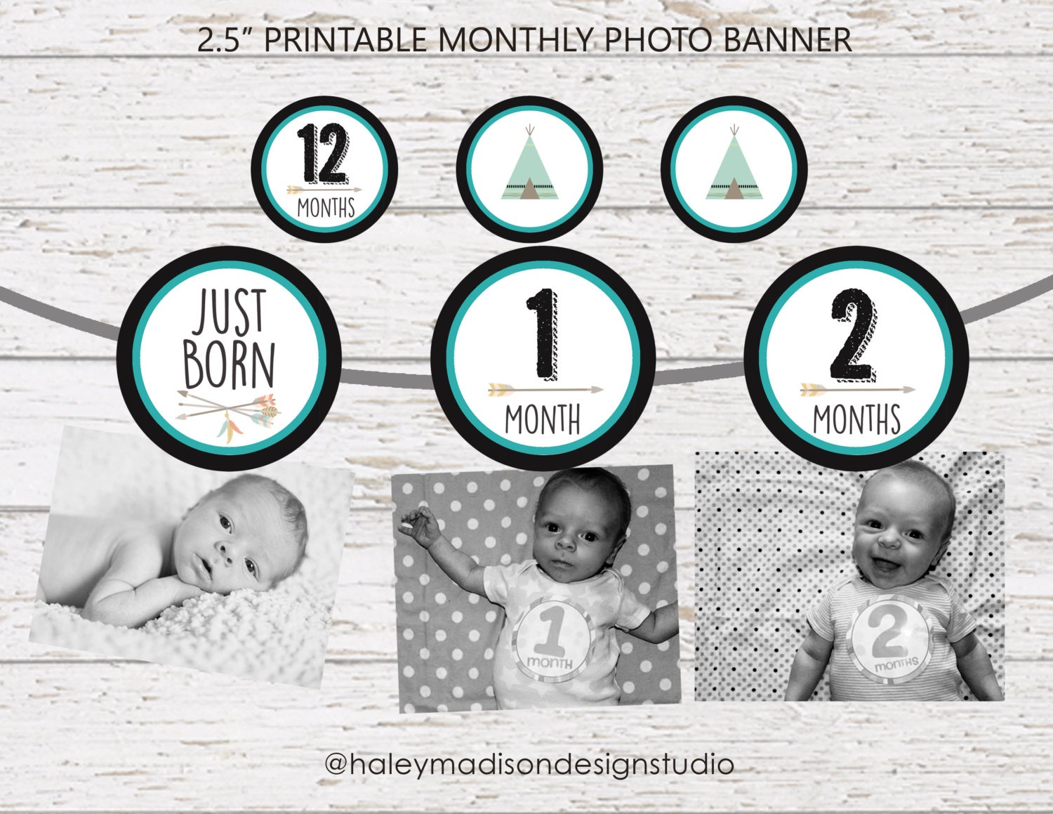 12 month photo birthday banner Tribal Teepee Arrows party | Etsy