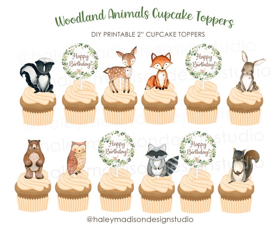 PRINTABLE Woodland Animals Cupcake Toppers Woodland Birthday | Etsy