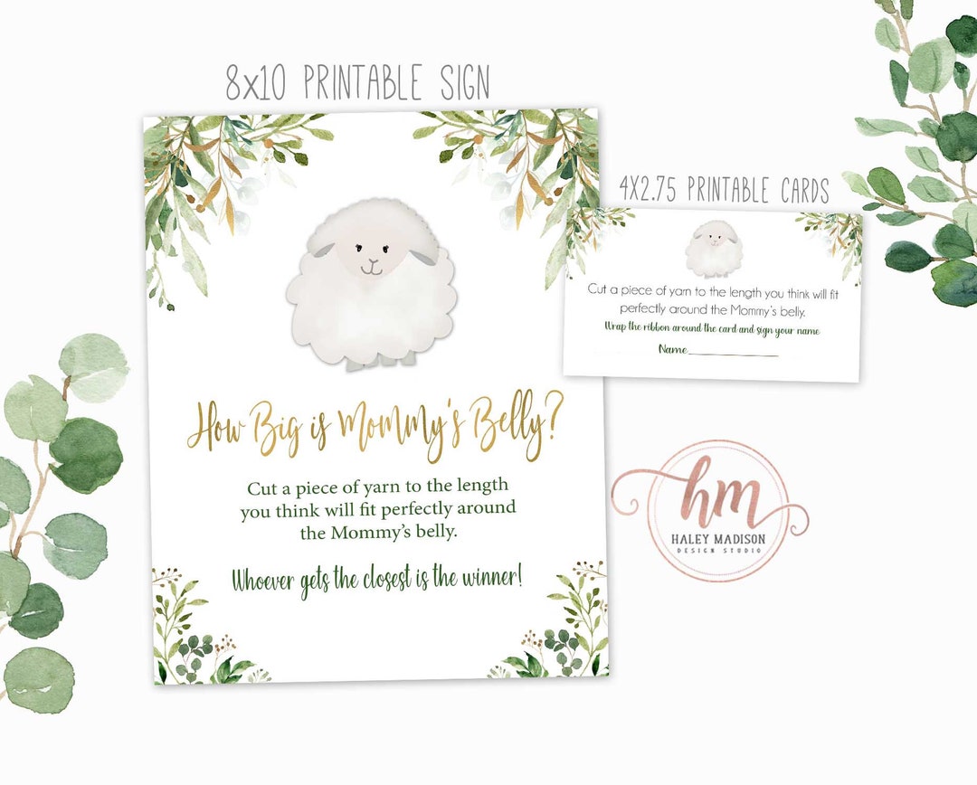 Lamb Baby Shower Game, How Big is Mommy's Belly Game, Lamb Greenery ...