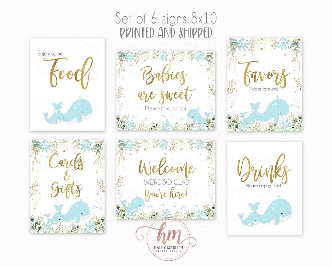Whale Baby Shower Signs, Set of 6, Printed & Shipped - Etsy