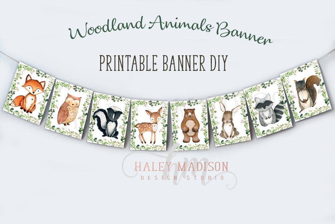 PRINTABLE Woodland Animals Banner, Woodland Baby Shower Banner, Baby ...