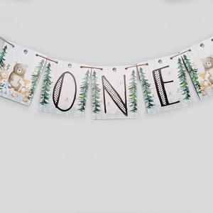 Forest Friends High Chair Banner, Woodland First Birthday ONE Banner ...