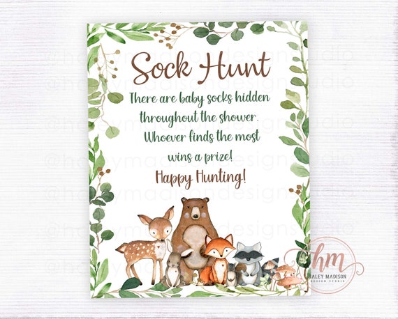 PRINTABLE Woodland Sock Hunt Game Find Baby Socks Game Sign | Etsy