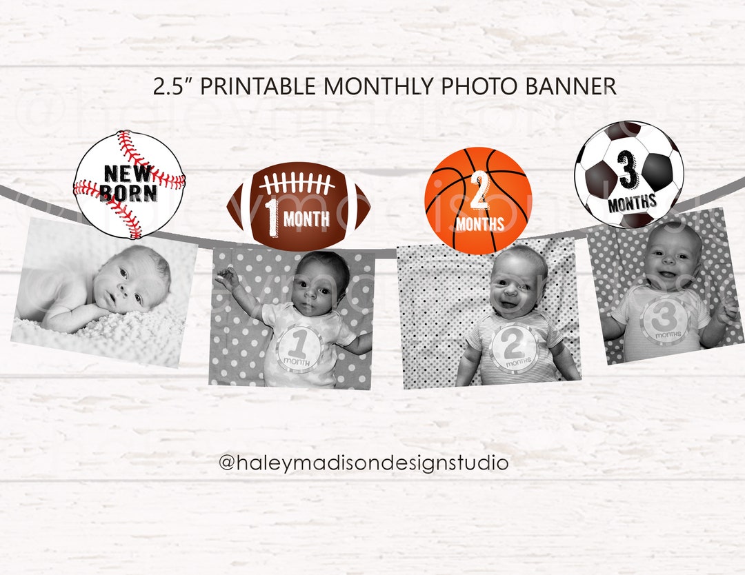 Sports First Birthday Photo Banner Sports Monthly Photo Banner 12 Month ...