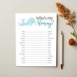 Who's My Mommy Whale Baby Shower Game, Under the Sea Baby Shower, Whale ...