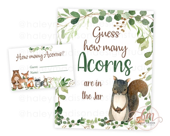 Woodland Guess How Many Acorns Sign Woodland Baby Shower Game - Etsy