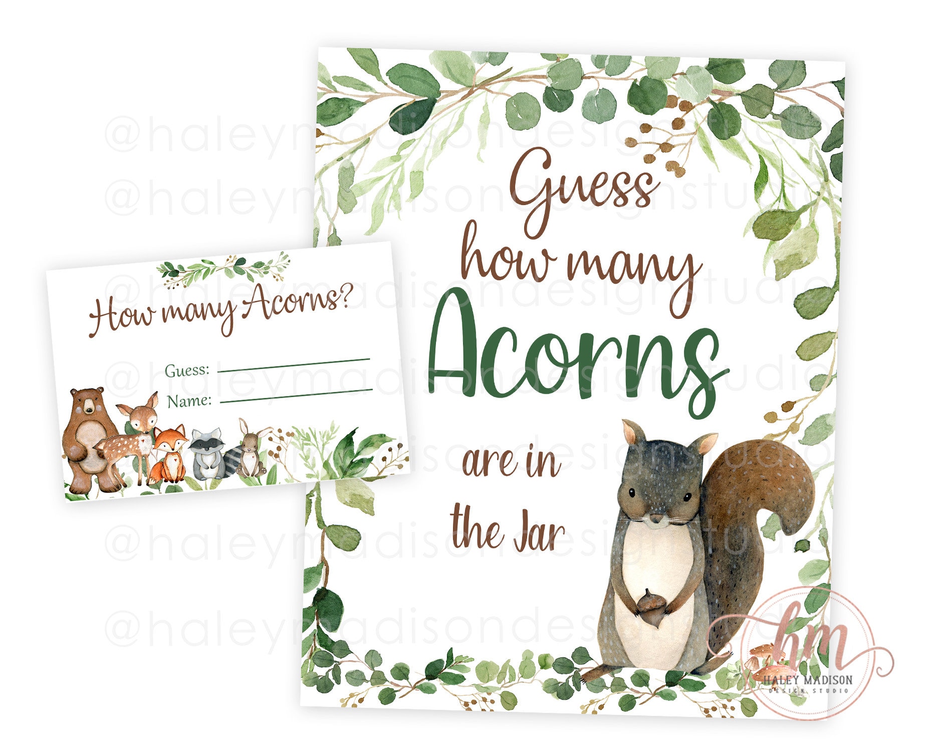 Woodland Guess How Many Acorns Sign, Woodland Baby Shower Game Sign ...