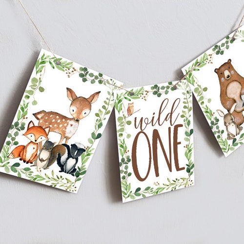Woodland Animals Wild One Banner Forest Friends First - Etsy