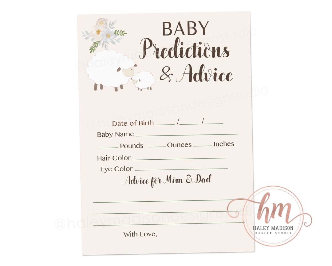 Little Lamb Baby Shower Game, Lamb Baby Predictions and Advice, Advice ...