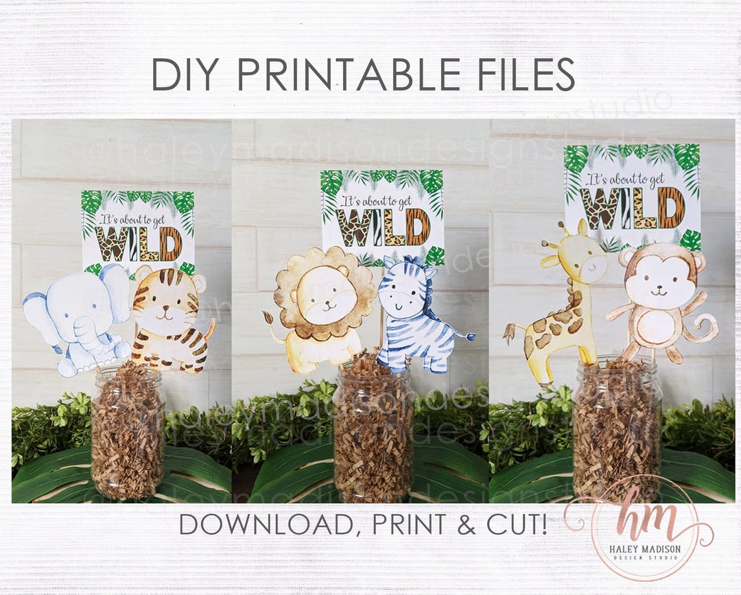 PRINTABLE Jungle Animals Center Pieces Size 4", Set of 6 Jungle Animal ...