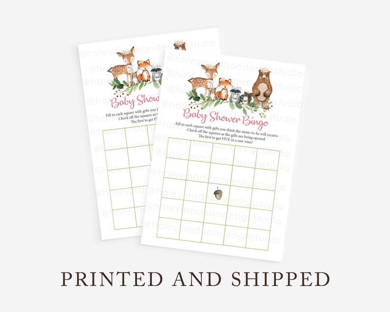 Floral Woodland Bingo Baby Shower Game, Woodland Baby Shower Bingo Game ...