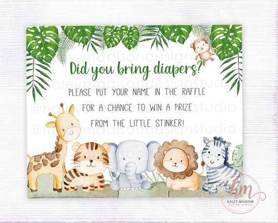 PRINTABLE Jungle Diaper Raffle sign Jungle baby shower diaper | Etsy