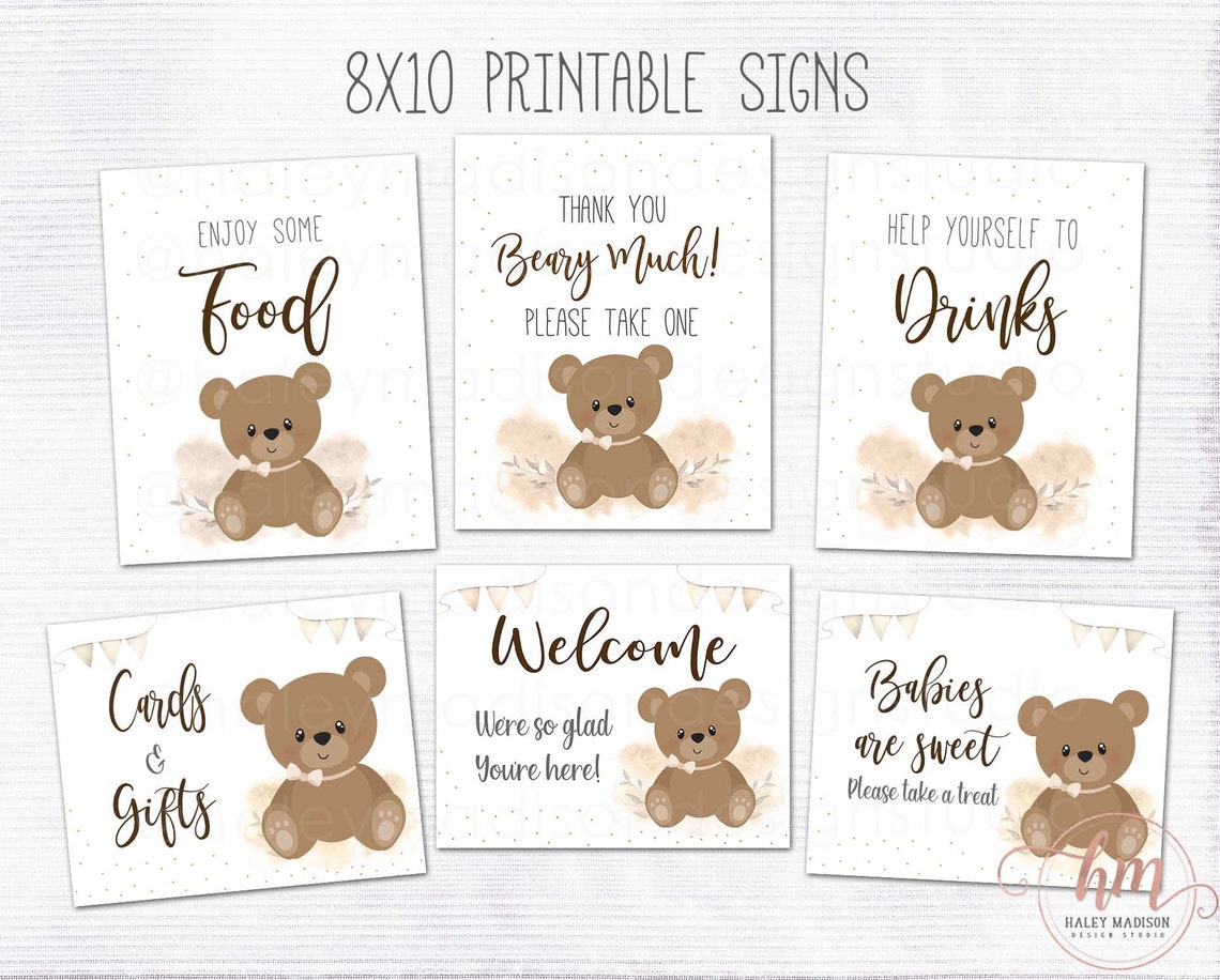 Teddy Bear Baby Shower Signs Set of 6 Table Signs Door - Etsy