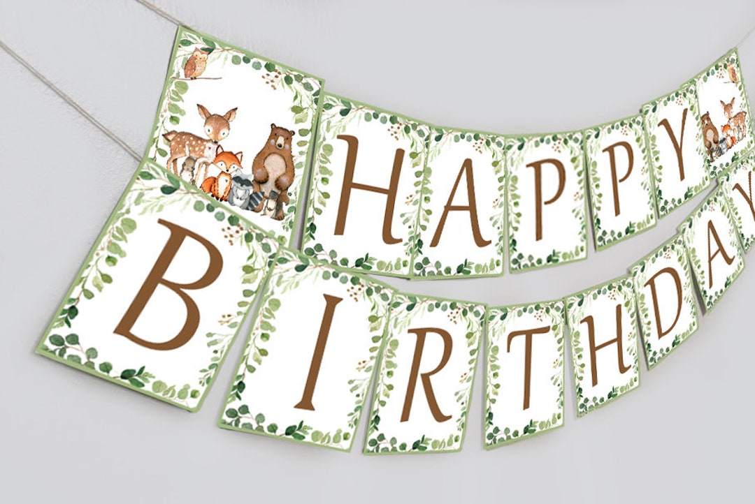 Woodland Happy Birthday Banner, Woodland Birthday Party Banne, Woodland ...