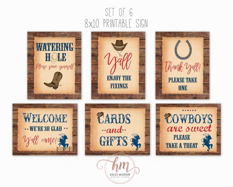Little Cowboy Baby Shower Birthday Party Signs Set of 6 - Etsy