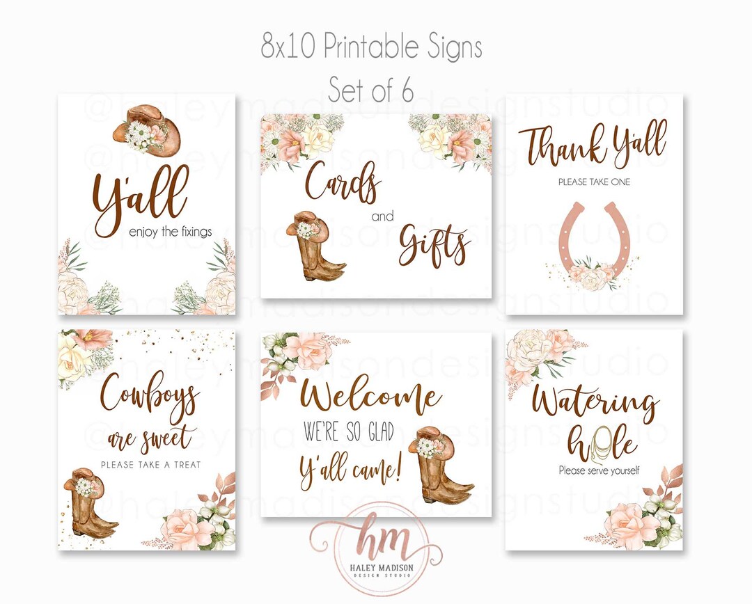 COWBOY Baby Shower, Birthday Party Signs, Set of 6 Table Signs, Door ...